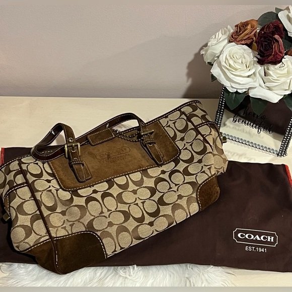 Coach | Bags | Vintage Coach Tan Leather Suede Signature C Tote Bag | Poshmark